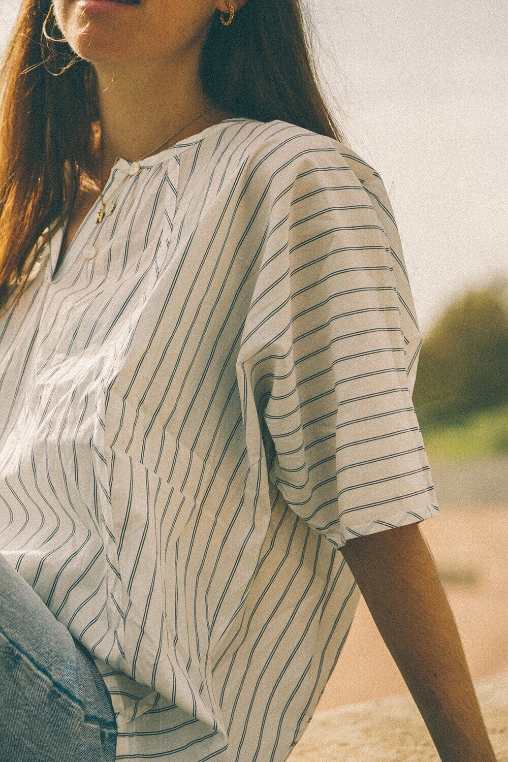 CAMISA TIPO PONCHO RAYAS AZULES 100% ALGODÓN | Karuna Social Shop